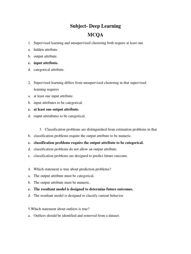 Deep Learning MCQA | PDF | Statistical Classification | Outlier