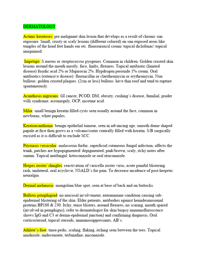 Dermatology Short Notes | Download Free PDF | Dermatitis | Epidemiology