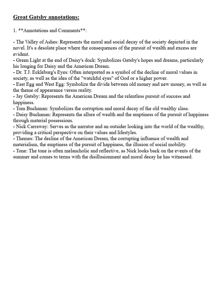 Great Gatsby Symbolism and Characters | PDF | The Great Gatsby