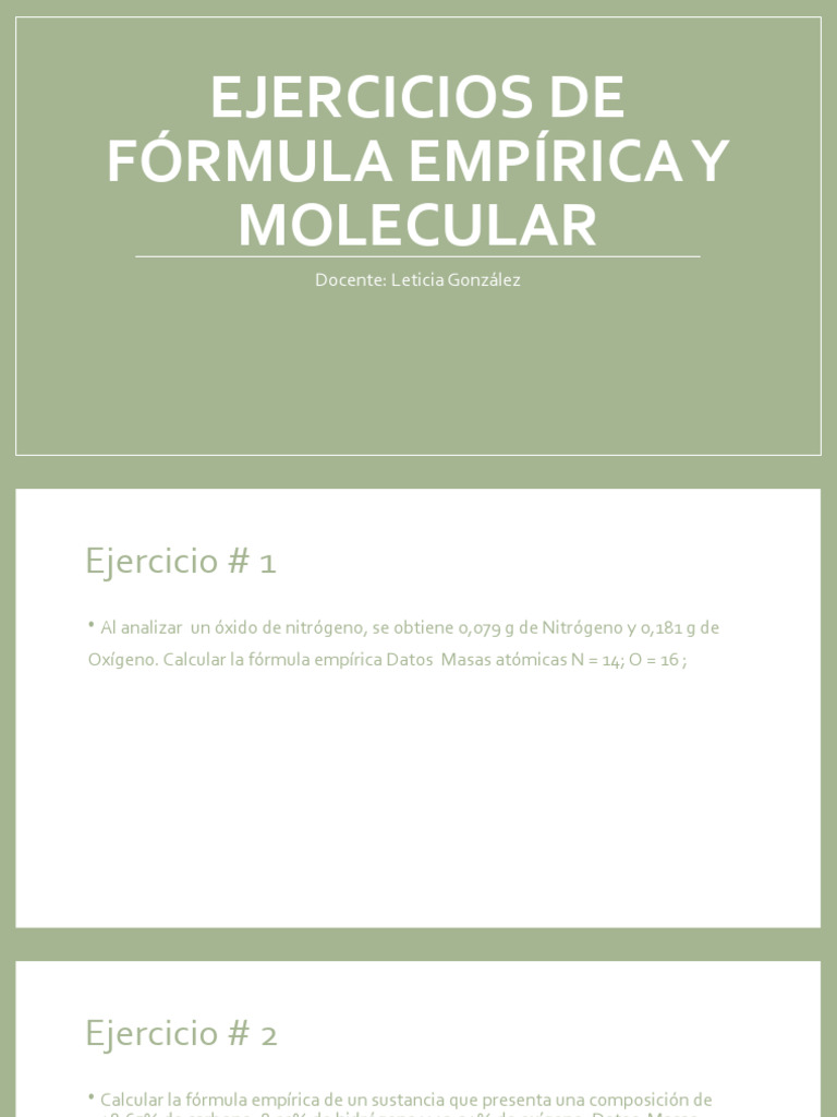 Ejercicios de Fórmula Empírica y Molecular | PDF