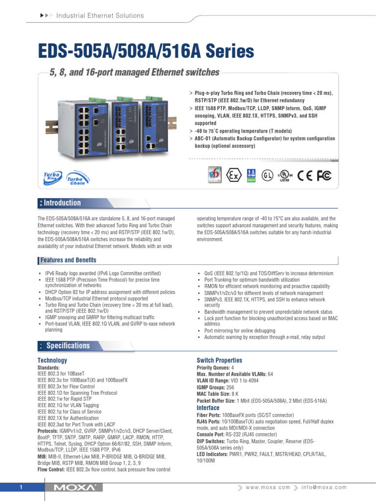Moxa Eds 508a MM ST Manual de Usuario | PDF | Computer Networking | Networking Standards