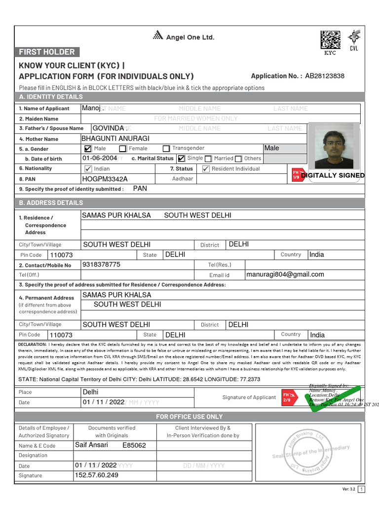 Know Your Client (Kyc) - Application Form (For Individuals Only) | PDF | Identity Document | Stocks