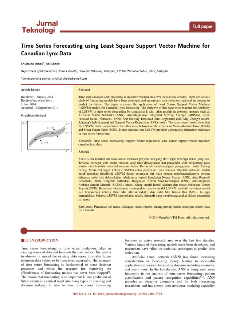 Jurnal Teknologi: Time Series Forecasting Using Least Square Support Vector Machine For Canadian ...