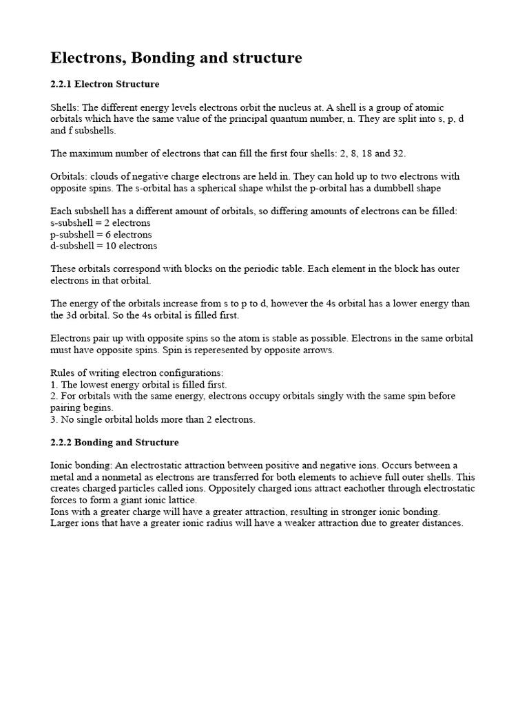Notes On Bonding and Structure | Download Free PDF | Chemical Bond ...