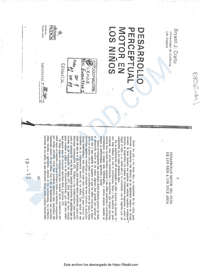 Cratty. Desarrollo Perceptual y Motor en Los Ninos | PDF