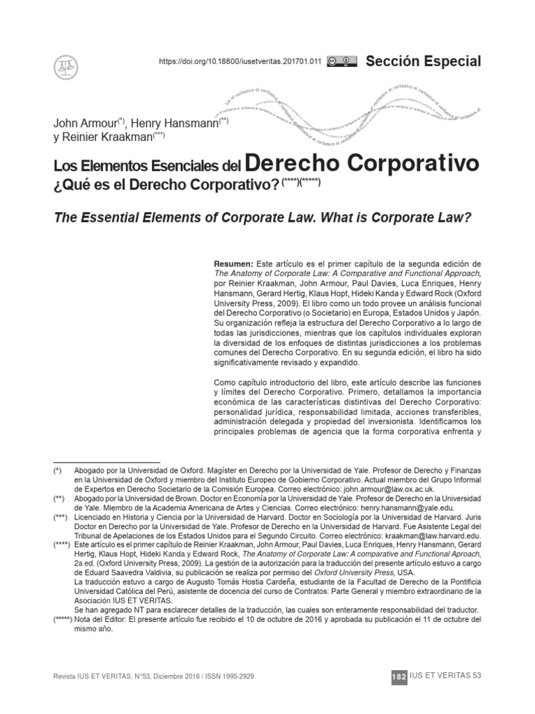 Los Elementos Esenciales Del Derecho Corporativo - John Armour - Henry ...