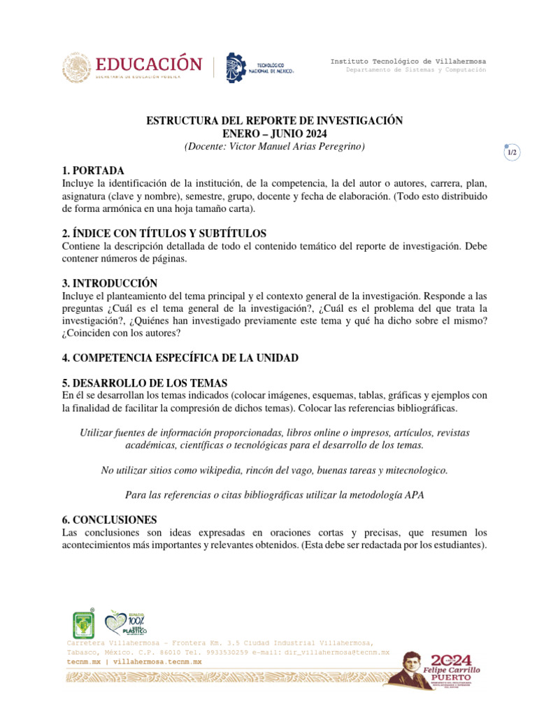 Estructura de Reporte de Investigación 2024 | PDF