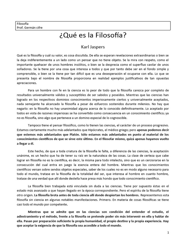 Jaspers-Que_es_la_filosofia | PDF | Verdad | Conocimiento