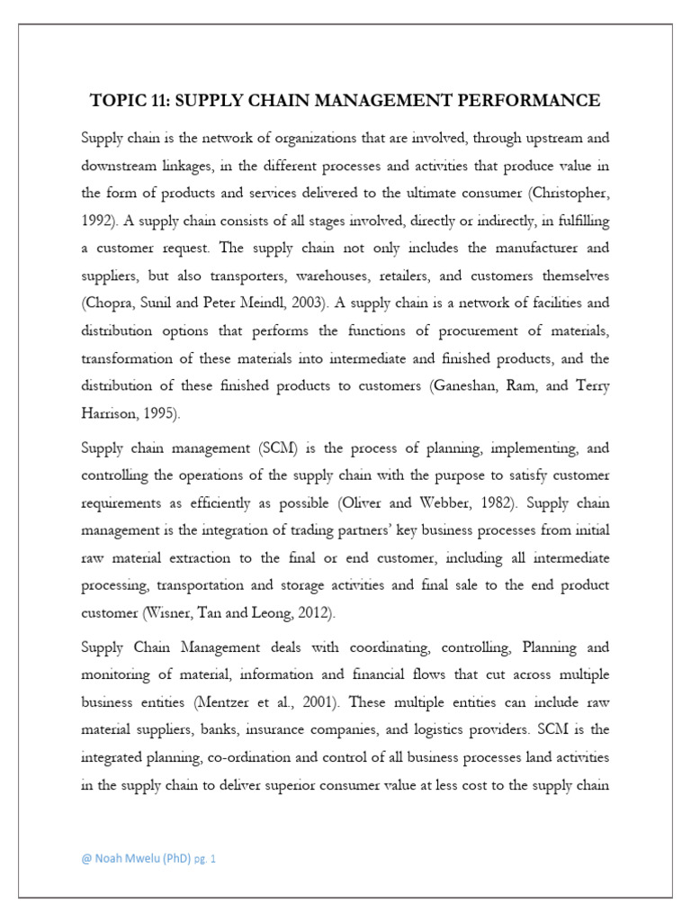 Topic 11 - Supply Chain MGT Performance | PDF | Supply Chain | Performance Indicator
