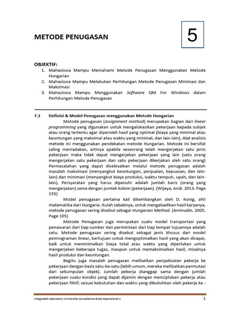 Topik 5. MT Metode Penugasan | PDF