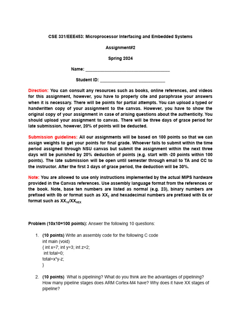 CSE 331 Assignment#2 - Spring - 2024 | PDF | Central Processing Unit ... CSE 331 Assignment#2 - Spring - 2024 | PDF | Central Processing Unit ...