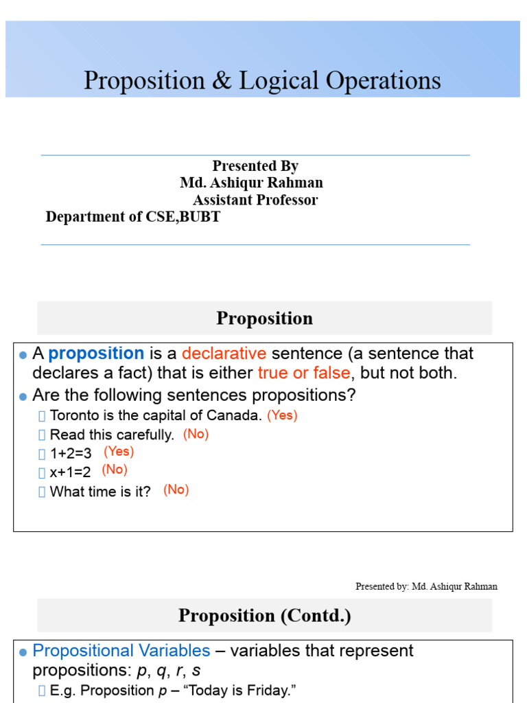 Proposition&Logical Operation | PDF | Proposition | Syntax (Logic)