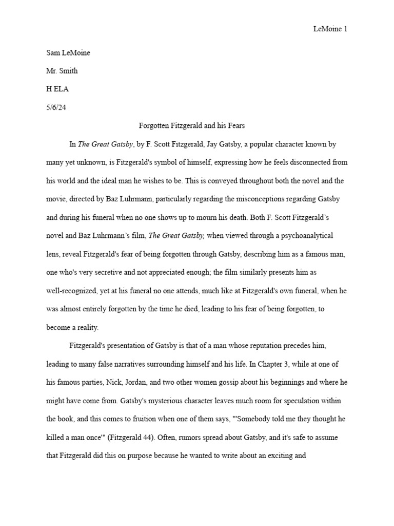 Samuel Lemoine - Drafting Document | PDF | The Great Gatsby | F. Scott ...