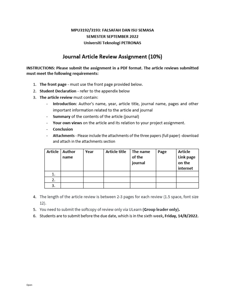 Article Review Guideline- SEP 2022 | PDF Article Review Guideline- SEP 2022 | PDF