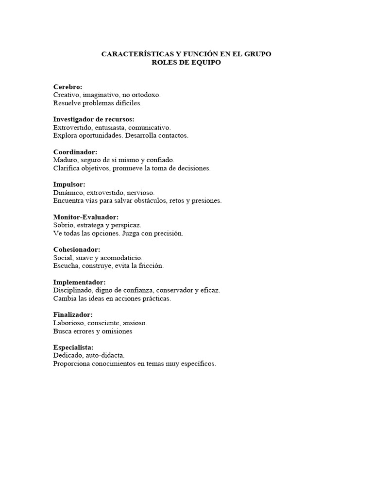 Roles y Dinámicas en Equipos de Trabajo | PDF | Aprendizaje ...