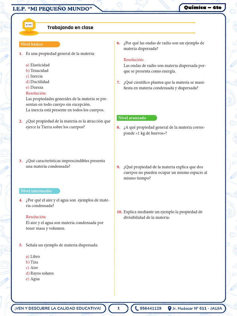 Sem02 Practica Química 6to | PDF | Importar | Masa