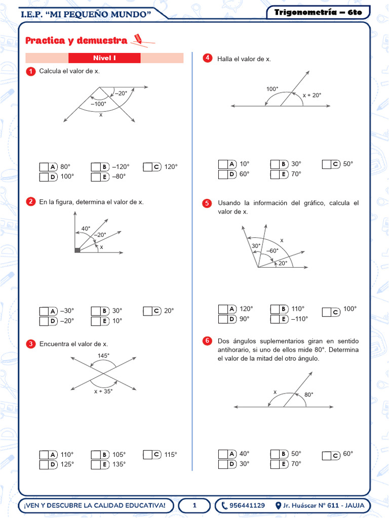 Sem02 Practica Trigonometría 6to | PDF | Ángulo | Trigonometría