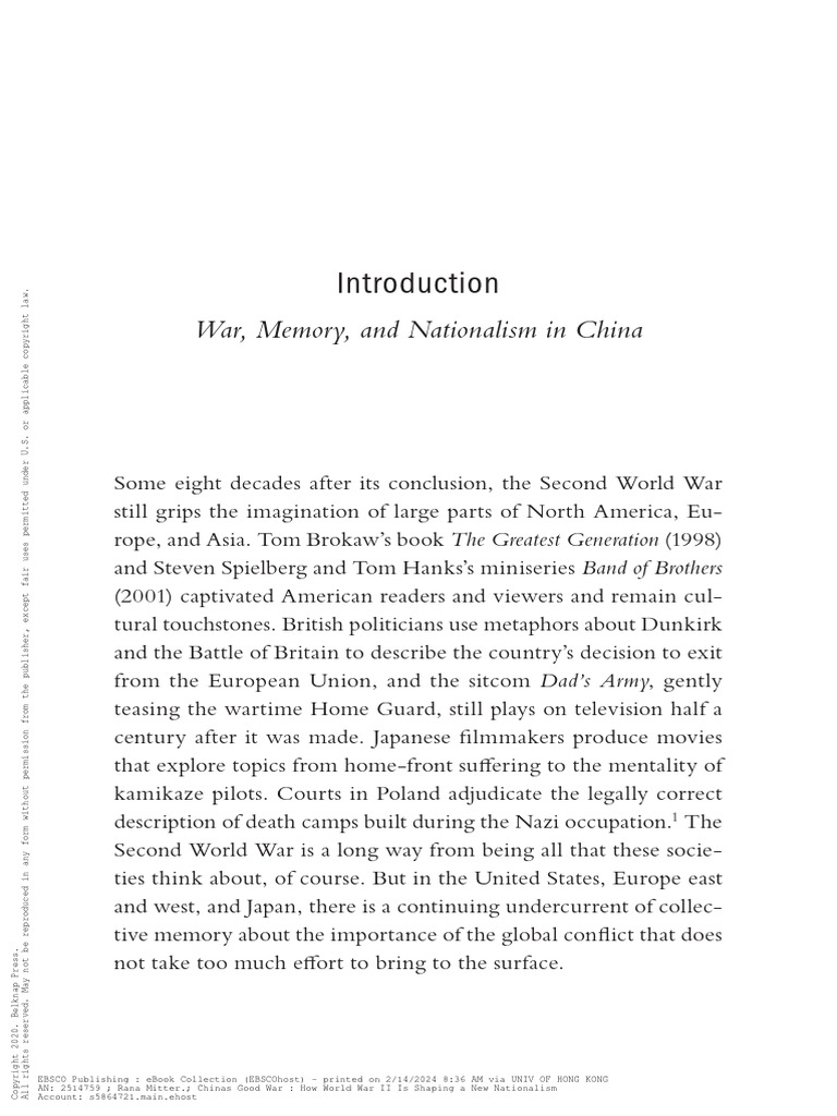 Rana Mitter, "Introduction War, Memory and Nationalism in China ...