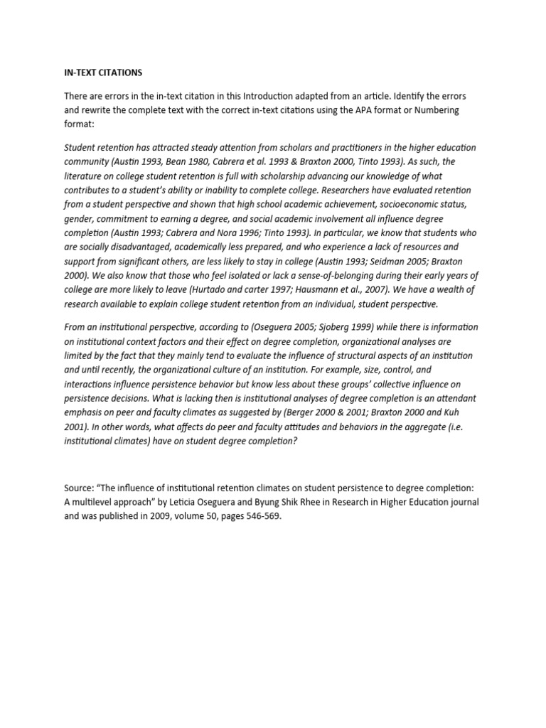 Week 2 in Text Citations Exercise | PDF | Citation | Psychological Concepts