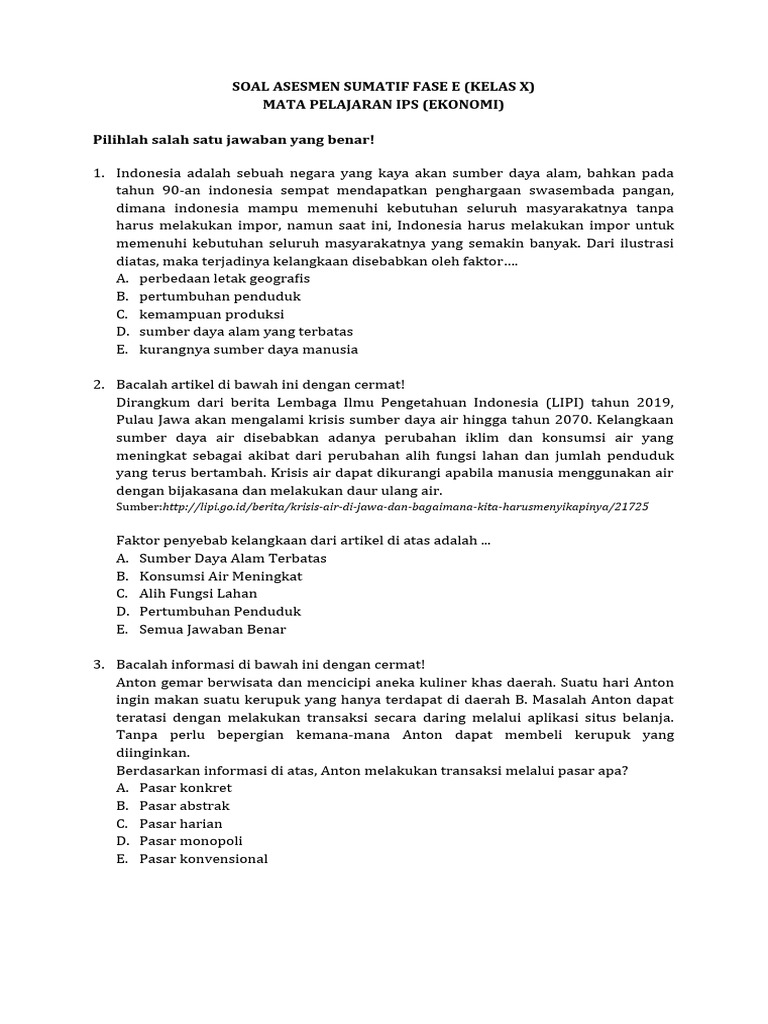Soal Asesmen Sumatif Kelas X Ekonomi | PDF | Bisnis | Sains & Matematika