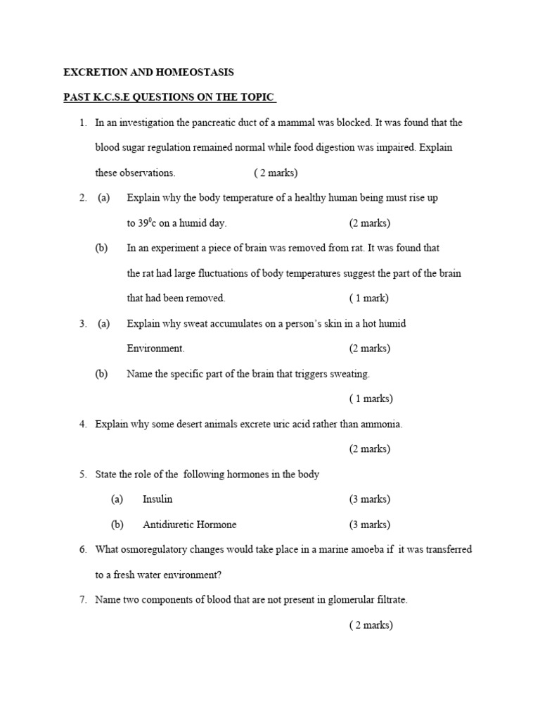 Form 2 5. Excretion and Homeostasis Q | PDF | Kidney | Homeostasis