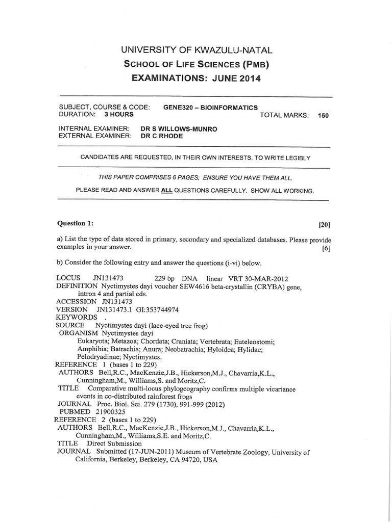 GENE - 320 Past Exam | PDF