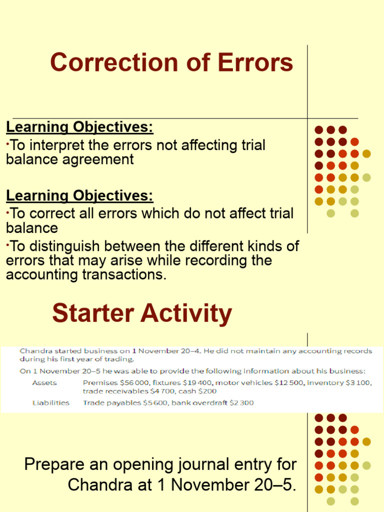 Correction of Errors Yr 11 Day 2 | PDF | Debits And Credits | Accounting