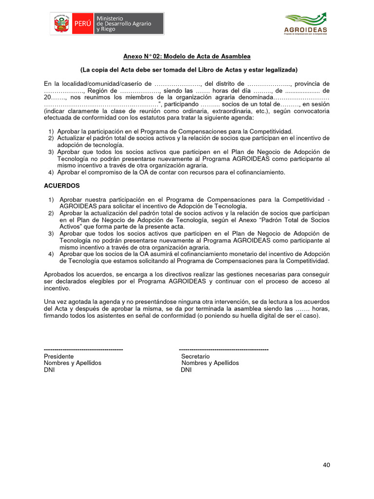 Anexo 2 Modelo de Acta de Asamblea | PDF | Gobierno