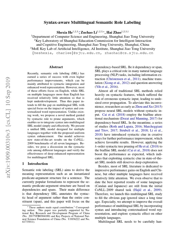 Syntax-Aware Multilingual Semantic Role Labeling: Christensen Et Al ...