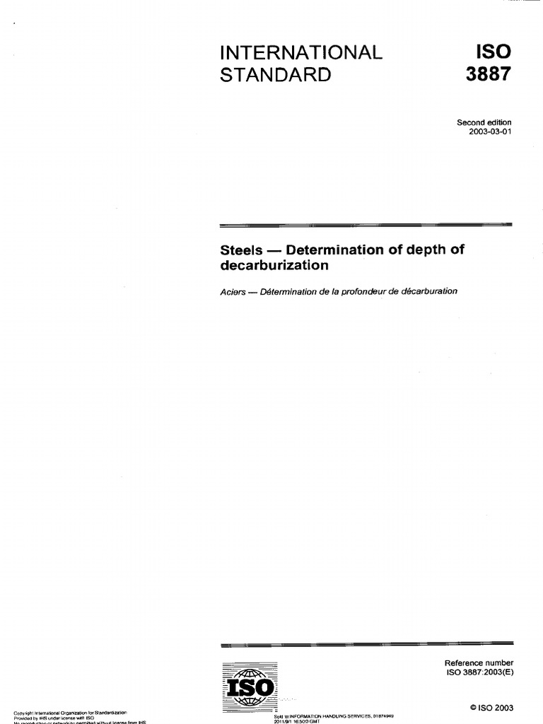ISO 3887 2003 Second Edition Steels - Determination of Depth of Decarburization | PDF