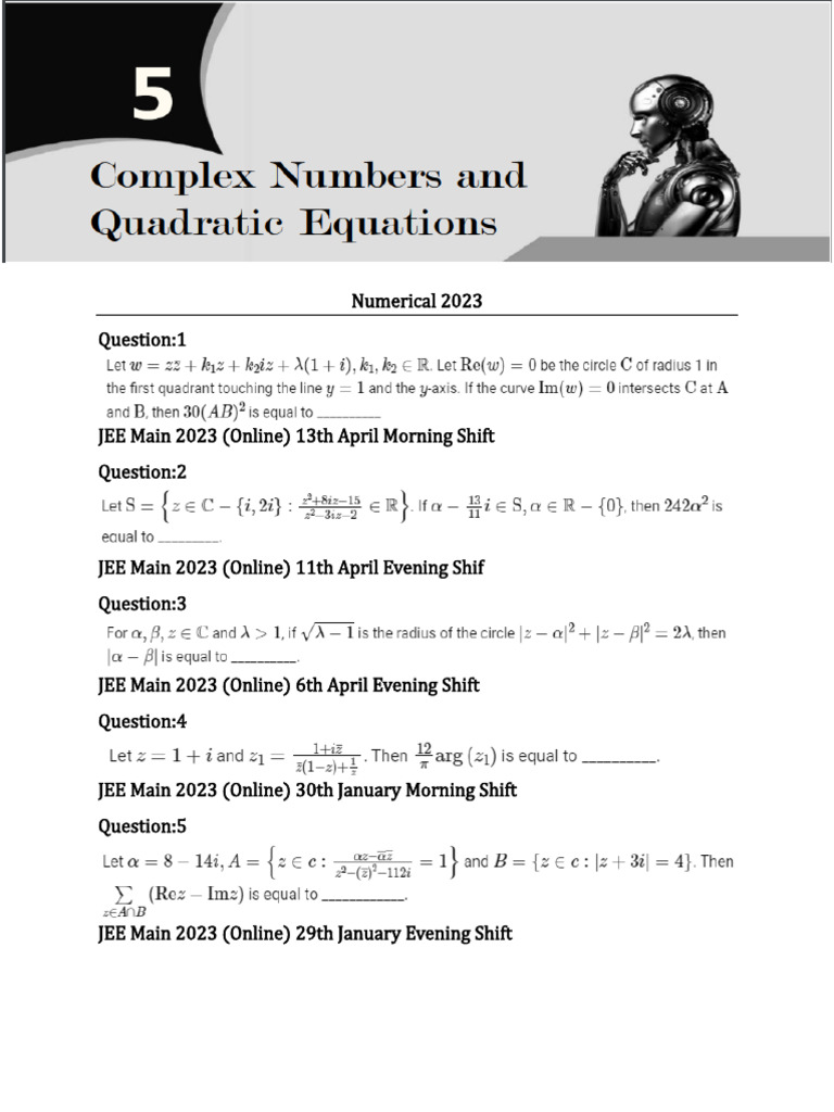 Complex Numbers and Quadratic Equation | PDF | Complex Number | Equations