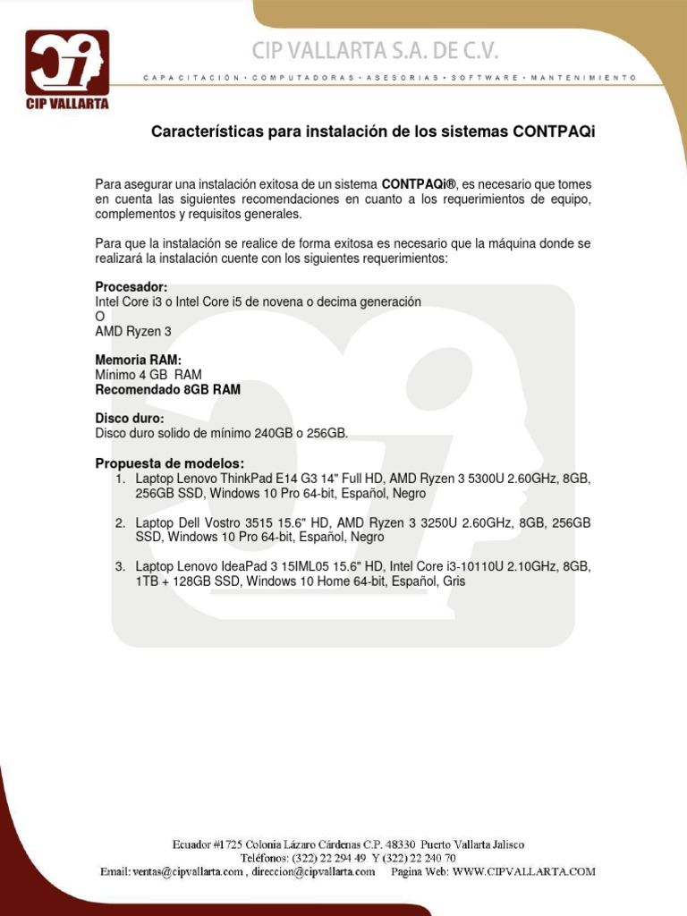 Características para Instalación de Los Sistemas ContPAQi | PDF
