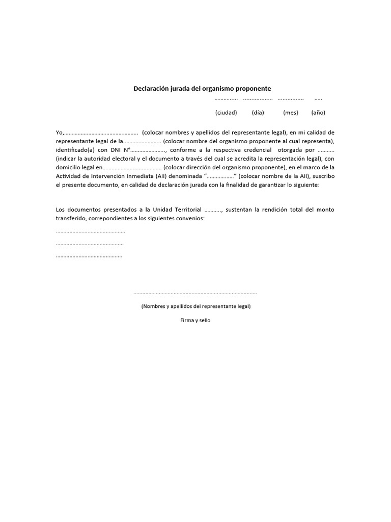 Declaración Jurada del Organismo Proponente_corregido | PDF