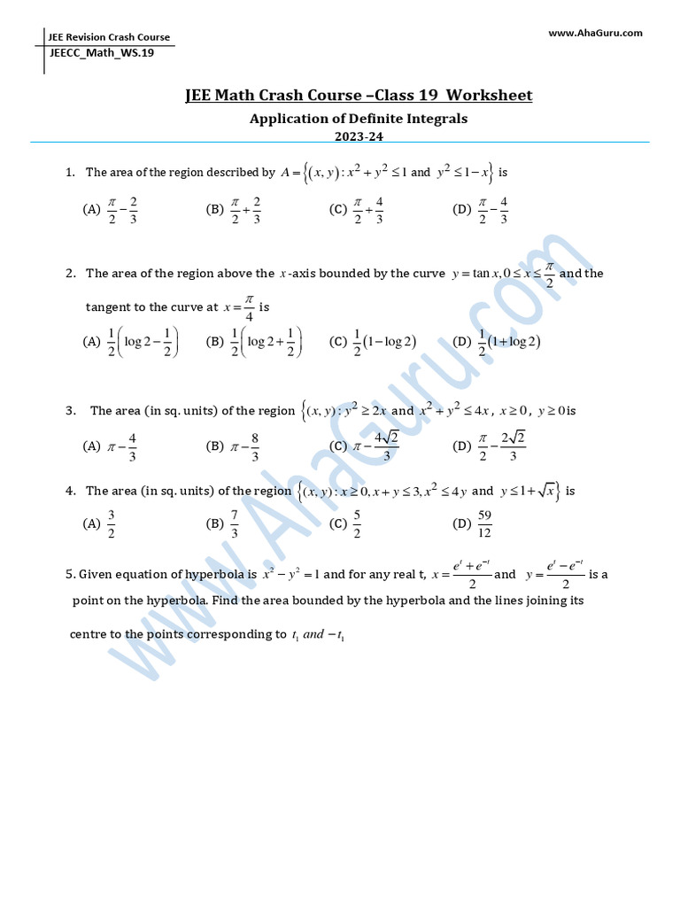 JEE Math: Definite Integrals Worksheet | PDF | Mathematical Objects | Mathematics