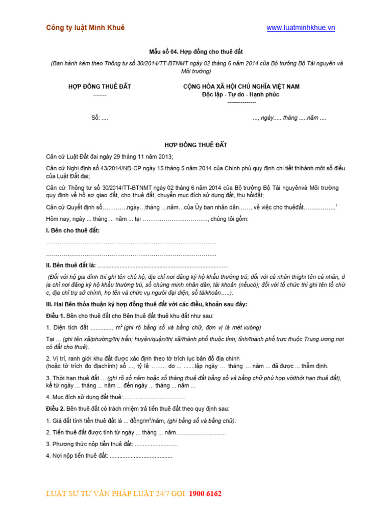 Mau So 04 Hop Dong Cho Thue Dat | PDF