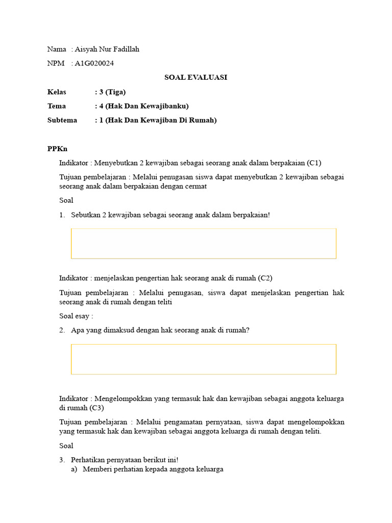 Soal Evaluasi Tema 4 Subtema 1 | PDF