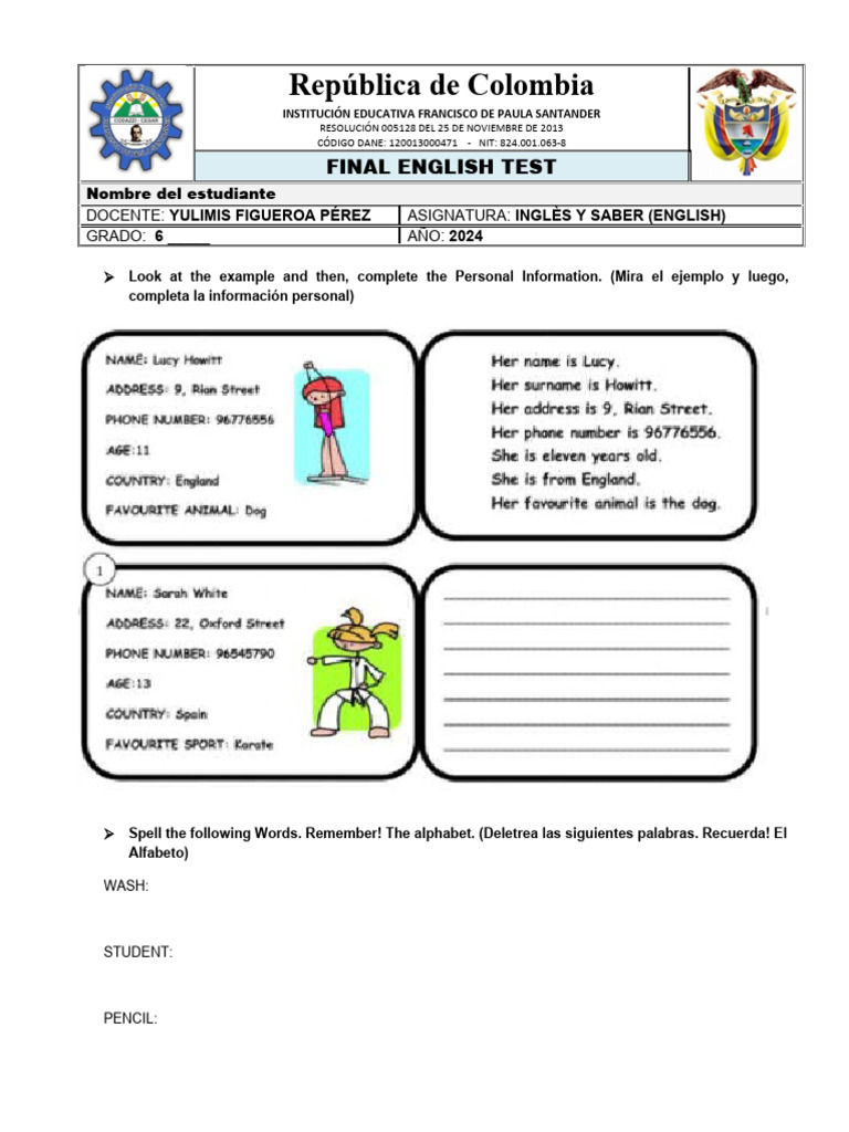Final English Test (1 Term) | PDF
