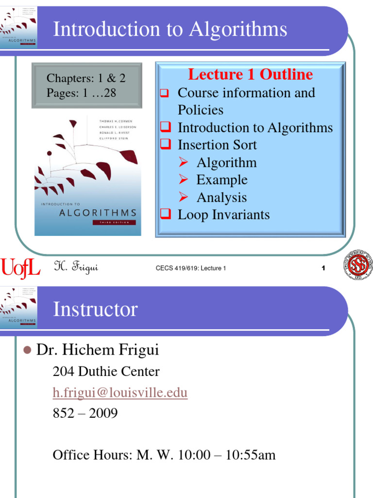 Lect1 Introduction InsertionSort | PDF | Algorithms And Data Structures | Theoretical Computer ...