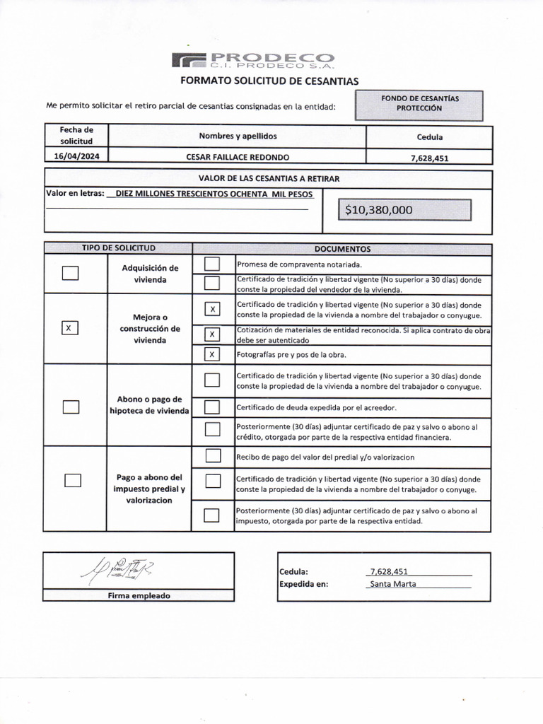 Solicitud Cesantias Cesar Faillace - 2 | PDF | Negocios | Hogar ...