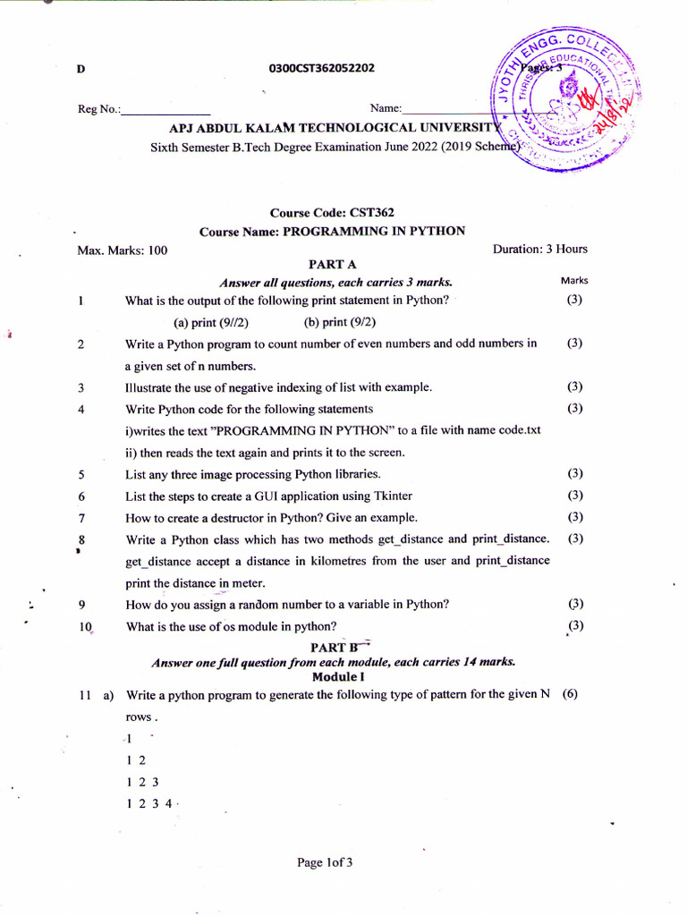 CST362 Programming in Python, June 2022 | PDF | Python (Programming Language) | Computer Engineering