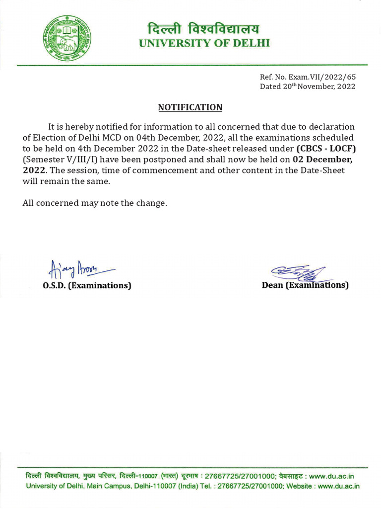 DU Exam Notification | PDF | Technology & Engineering