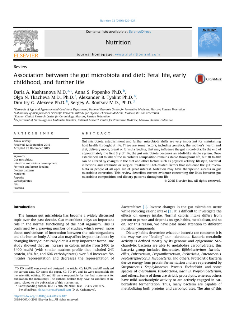 13- Association between the gut microbiota and diet, Fetal life, early ...