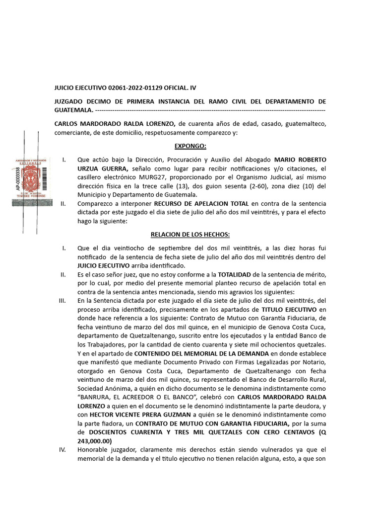 Apelacion Con Expresion de Agravios | PDF | Apelación | Sentencia (ley)