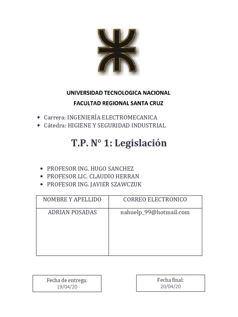 T.P. #1 - Legislacion HyS | PDF | Derecho laboral | Seguridad y salud ocupacional