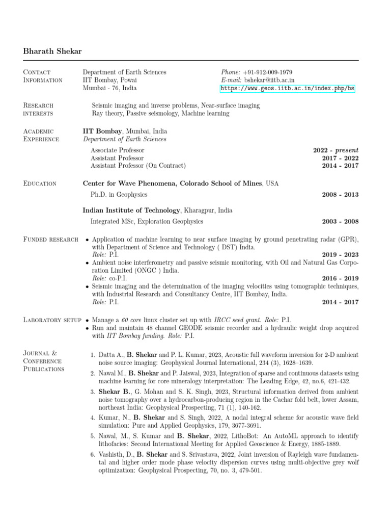 Bharath Resume | PDF | Seismology | Inverse Problem