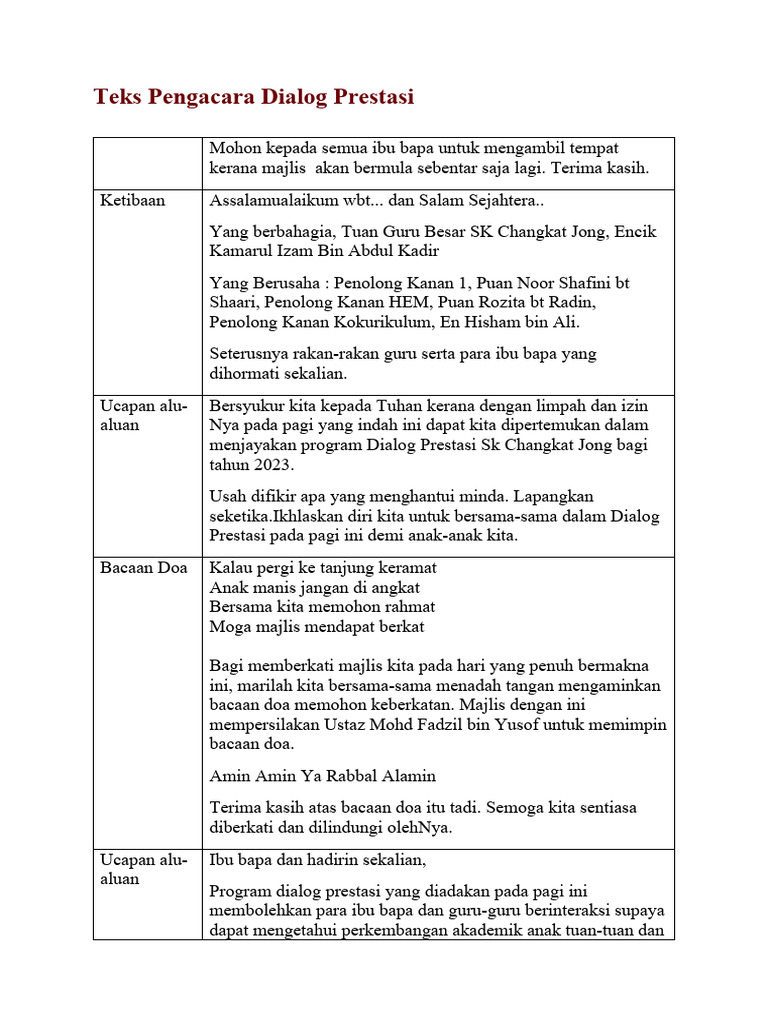 Teks Pengacara Dialog Prestasi | PDF