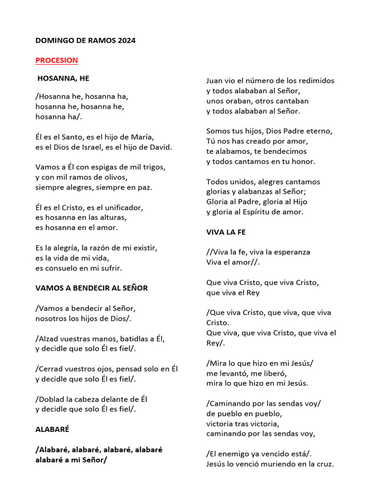 Cantos para Domingo de Ramos 2024 Prosecion y Misa | PDF | Cristo ...