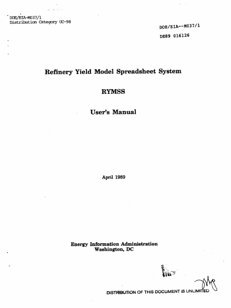 Refinery Yield Model Spreadsheet System: Energy Information ...