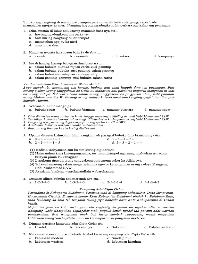 Soal Latihan Pas B. Sunda Kelas Ix SMT Ganjil Tapel 20232024 | PDF