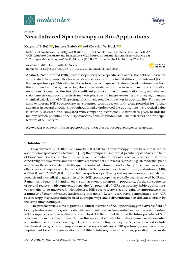 Near-Infrared Spectroscopy in Bio-Applications | PDF | Infrared ...
